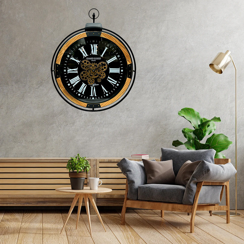 Champs Elysees Black Face Moving Gear Wall Clock 74cm - Luxury Co