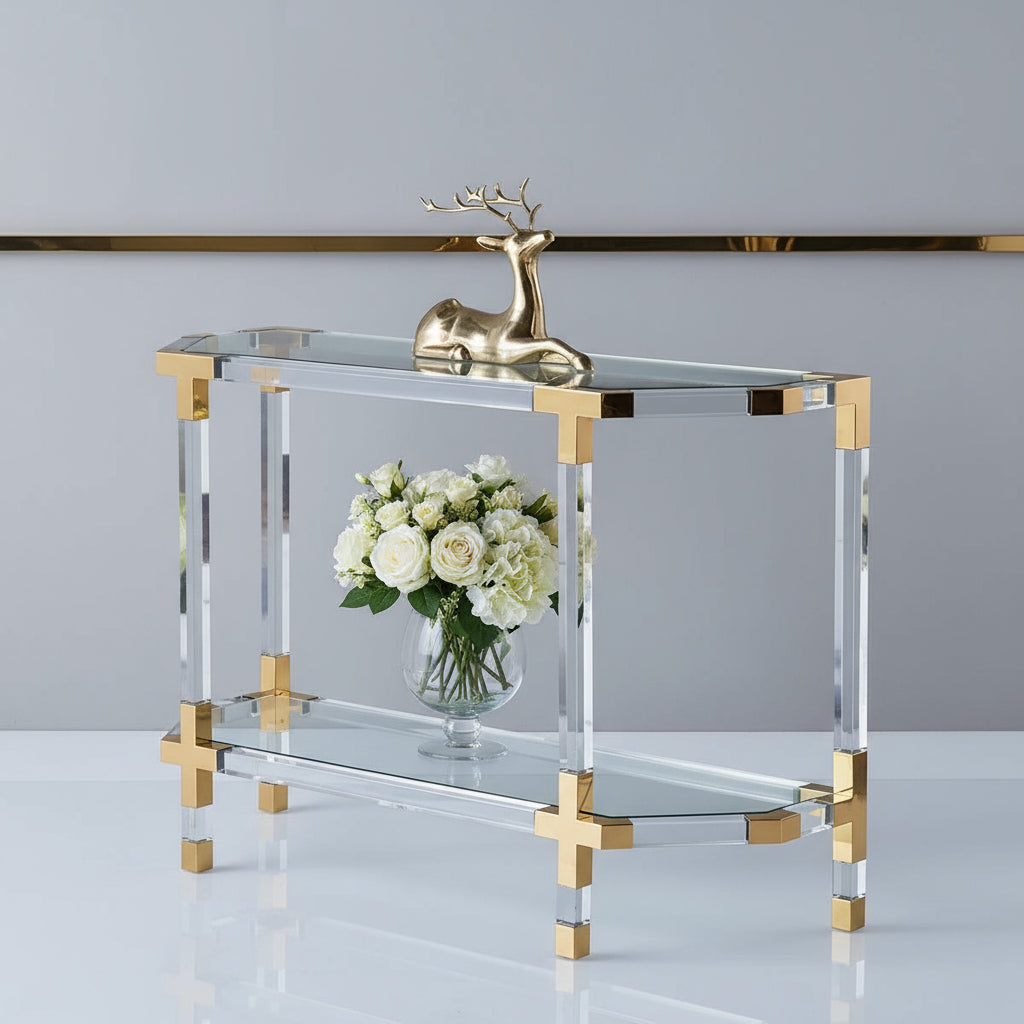 Luxury Lucite Acrylic Console Table Glass Top - Luxury Co